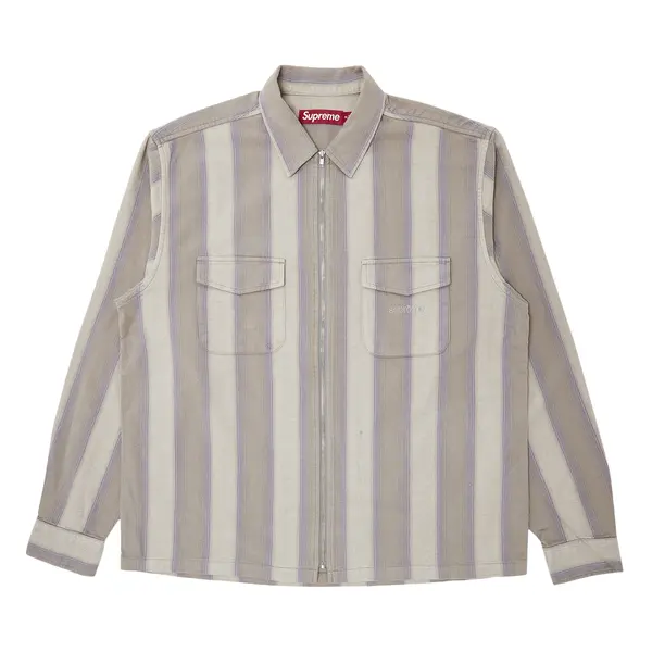 Supreme Stripe Flannel Zip Up Shirt - Grey | Editorialist