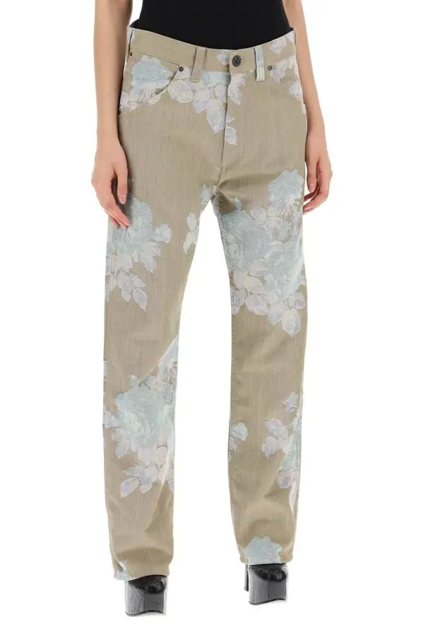 Vivienne Westwood Floral Jacquard Ranch Jeans In Beige - 49% Off