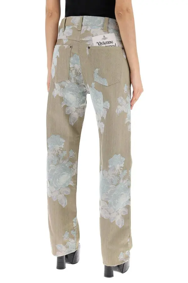 Vivienne Westwood Floral Jacquard Ranch Jeans In Beige - 49% Off