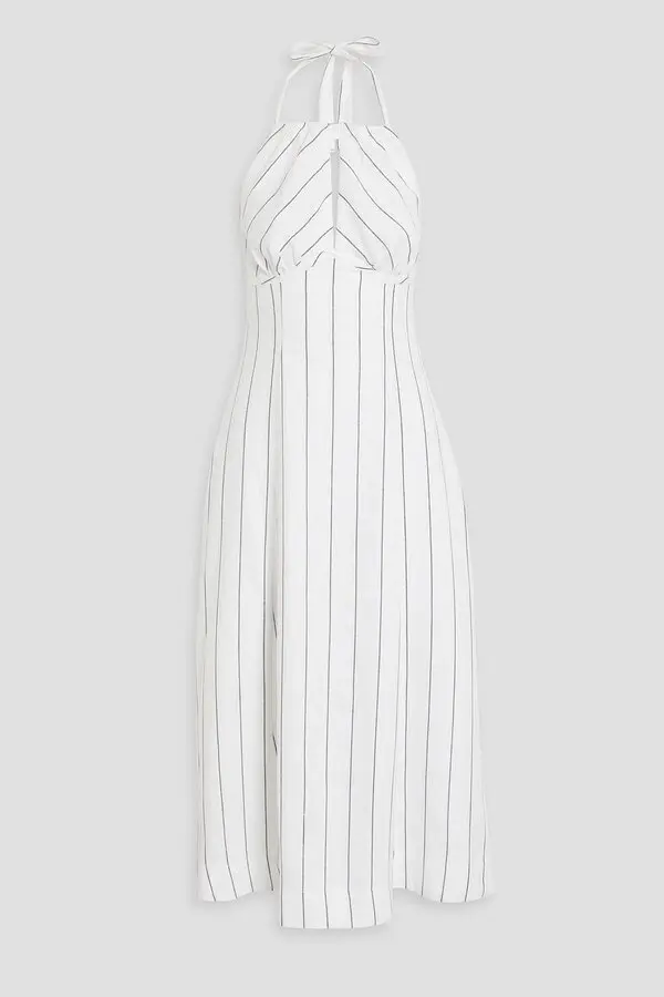 chinese dress ladies The Poet Dress in Green Striped Linen Green Striped Linen / 2024RES265 GSL / 3