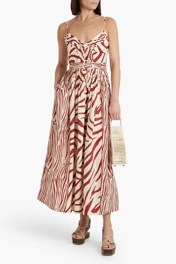 NICHOLAS Belted Pintucked Linen Maxi Dress