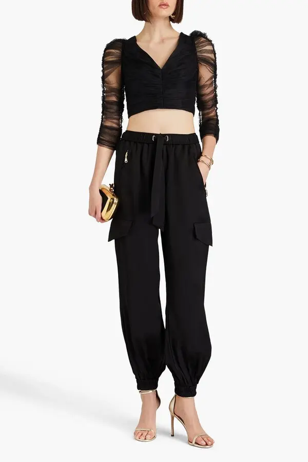 Zimmermann Cropped Ruched Tulle Blouse
