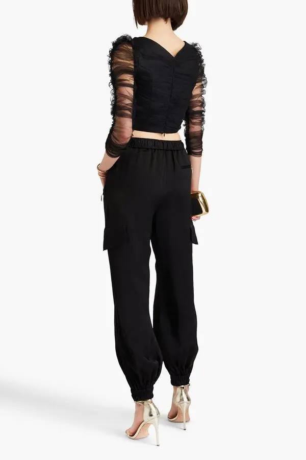 Zimmermann Cropped Ruched Tulle Blouse