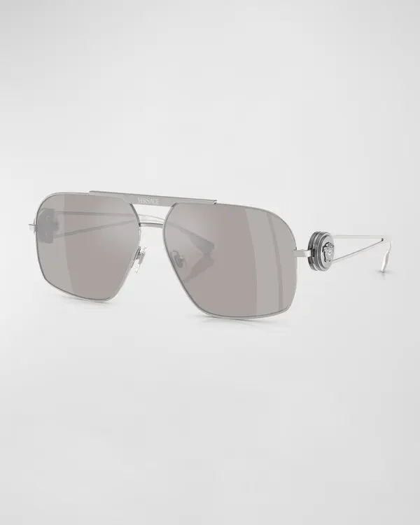 Versace Medusa Medallion Steel Aviator Sunglasses - Silver  display picture 1
