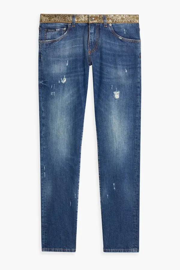 Dolce & Gabbana Slim-fit Distressed Denim Jeans - Mid Denim