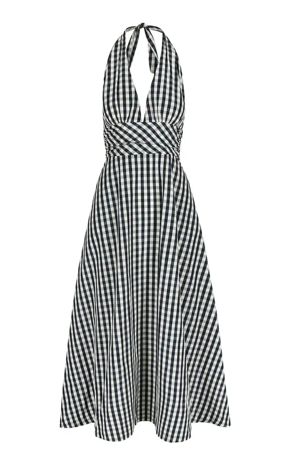 Bernadette Marilyn Gingham Taffeta Maxi Halter Dress In Navy - 50% Off |  Editorialist