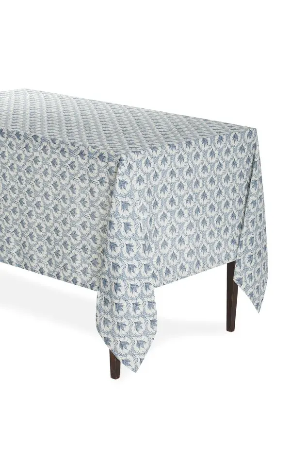 MODA DOMUS Lily Of The Valley Printed Linen Tablecloth 70 X 126 - Blue