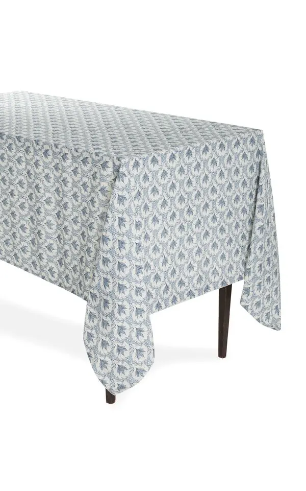 MODA DOMUS Lily Of The Valley Printed Linen Tablecloth 70 X 144 - Blue