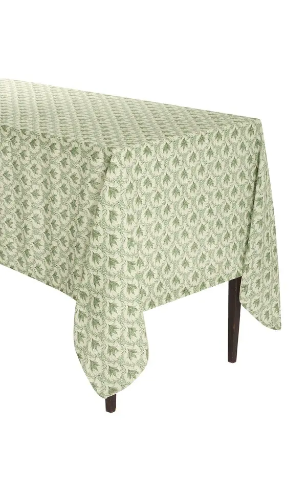 MODA DOMUS Lily Of The Valley Printed Linen Tablecloth 70 X 144 - Green