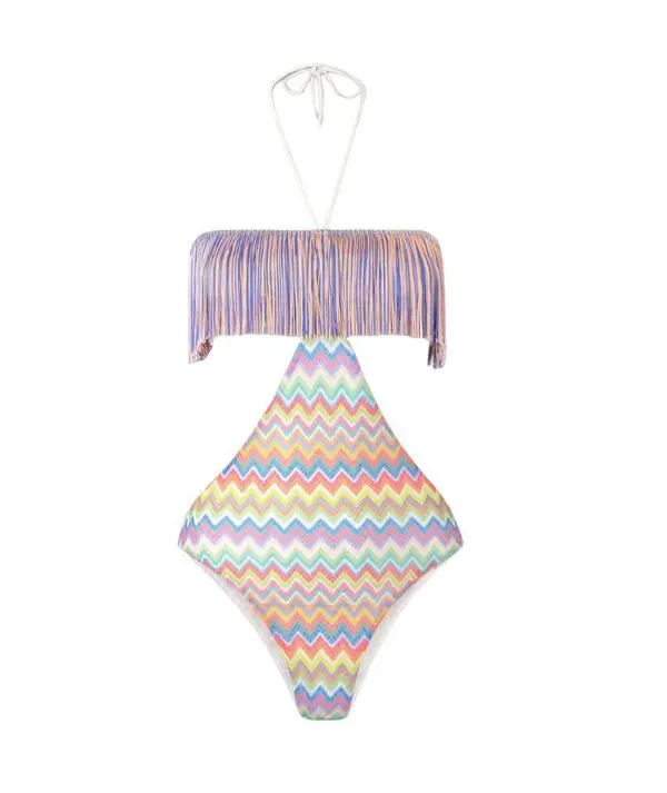Missoni Fringed Striped Crochet Swimsuit
