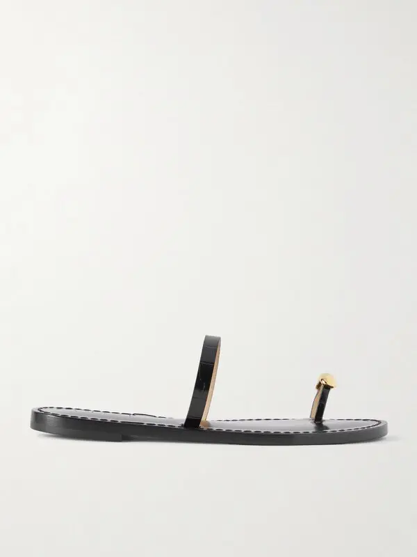 AMANU The Kibera Embellished Croc-effect Leather Sandals - Black