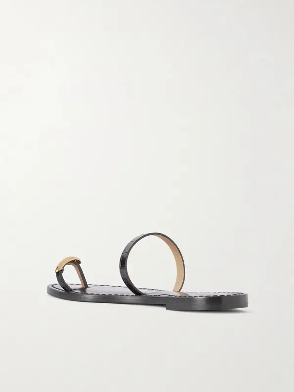 AMANU The Kibera Embellished Croc-effect Leather Sandals - Black
