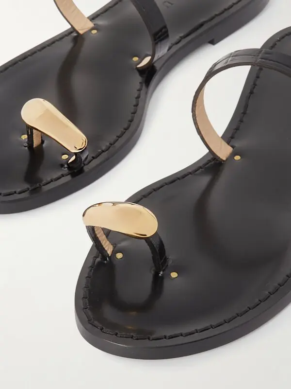 AMANU The Kibera Embellished Croc-effect Leather Sandals - Black