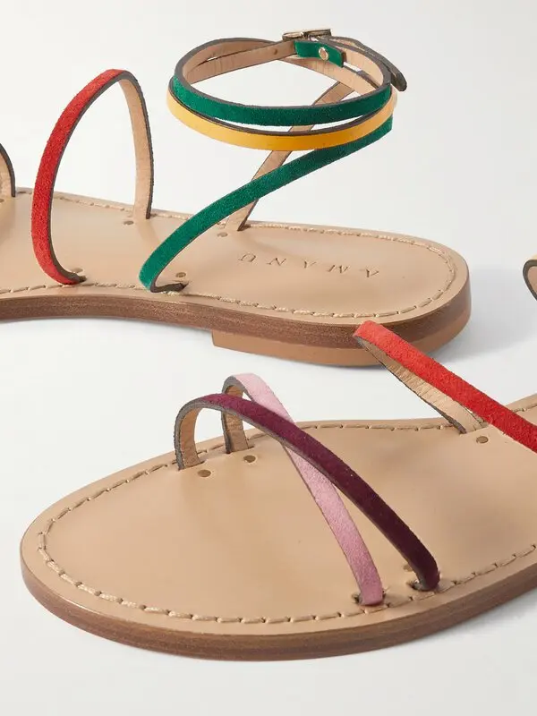 AMANU The Constantia Leather-trimmed Suede Sandals