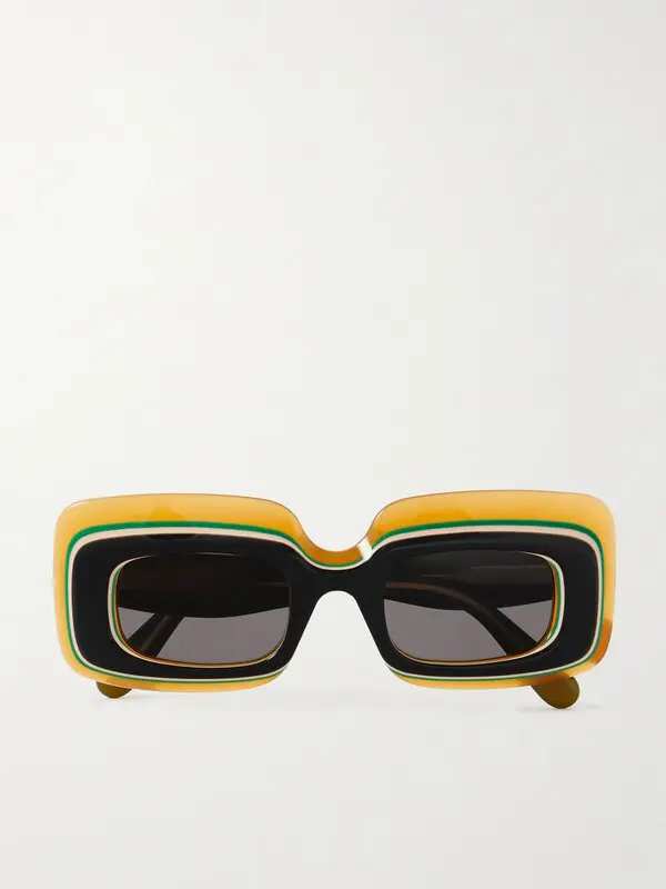 Loewe Paula's Ibiza Layered Rectangle-frame Sunglasses - Black