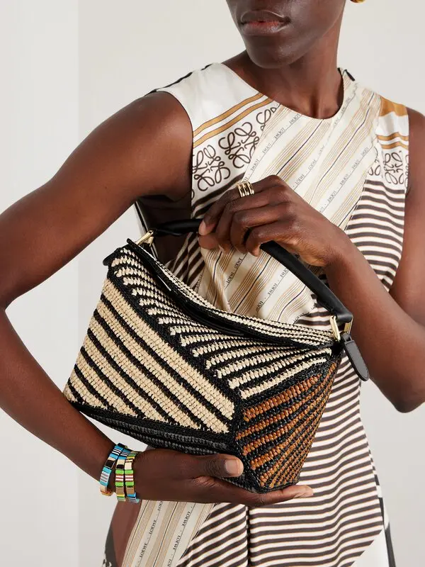 Loewe Paula's Ibiza Puzzle Edge Small Raffia Shoulder Bag