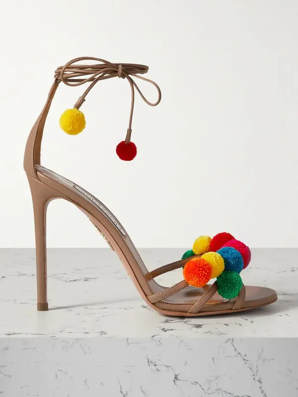 AQUAZZURA Fiesta 105 Embellished Leather Sandals - Neutrals