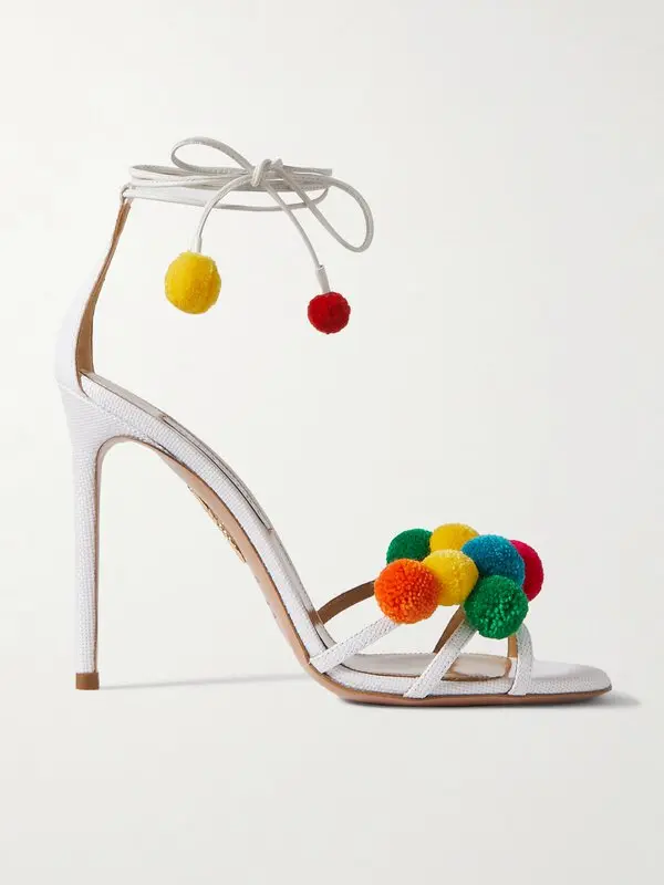 AQUAZZURA Fiesta 105 Raffia And Leather Sandals - White