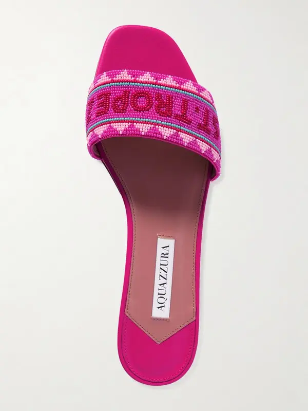 AQUAZZURA St. Tropez Beaded Leather Slides