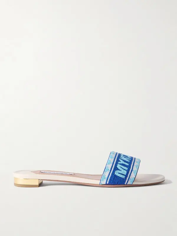 AQUAZZURA Mykonos Beaded Leather Slides