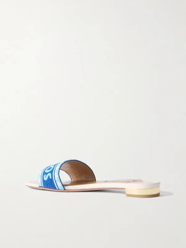 AQUAZZURA Mykonos Beaded Leather Slides