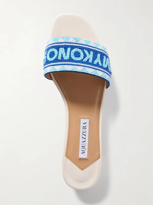 AQUAZZURA Mykonos Beaded Leather Slides