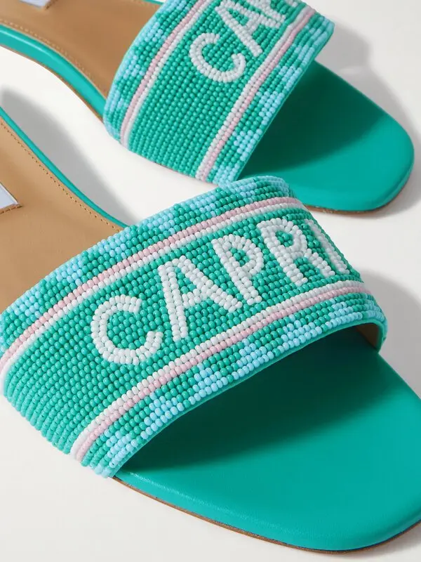 AQUAZZURA Capri Beaded Leather Slides