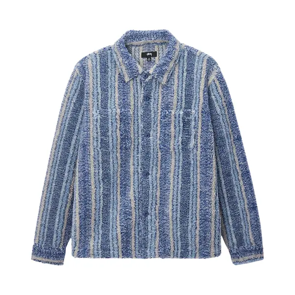 StÜssy Stripe Sherpa Shirt 'indigo - Blue