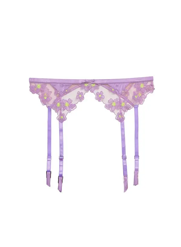 Fleur Du Mal Petal Embroidery Garter Belt - Spring Lavender