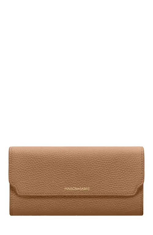 MAISON DE SABRE Long Leather Flap Wallet - Sandstone Lily