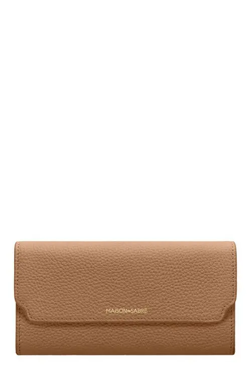 MAISON DE SABRE Long Leather Flap Wallet - Sandstone Lily
