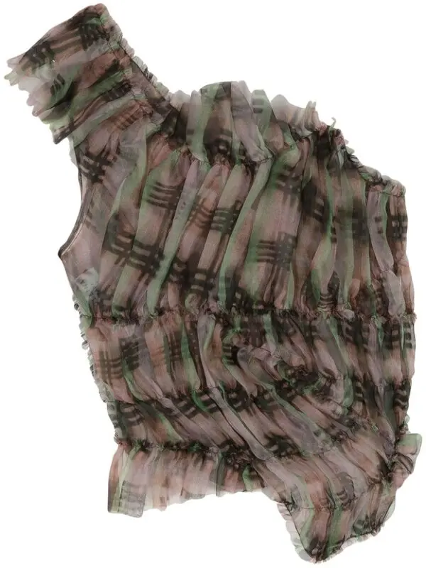 Collina Strada Plaid Silk-chiffon Top - Pink