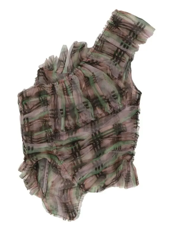 Collina Strada Plaid Silk-chiffon Top