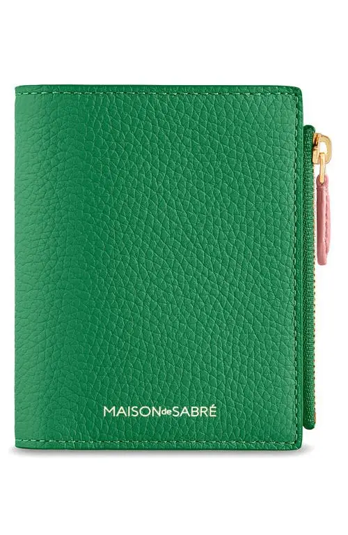 MAISON DE SABRE Small Leather Bifold Wallet - Emerald Lily