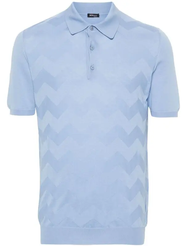 Kiton Chevron-detail Fine Ribbed Polo Shirt - Blue