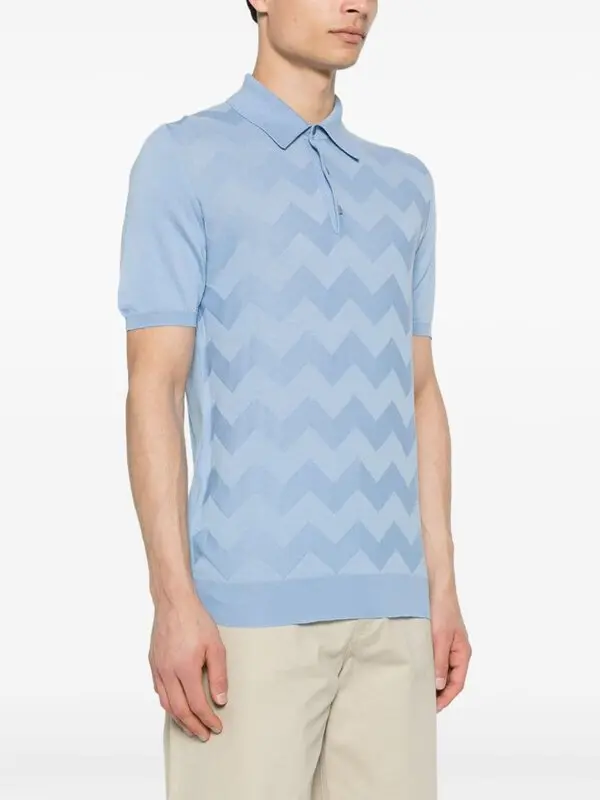 Kiton Chevron-detail Fine Ribbed Polo Shirt - Blue