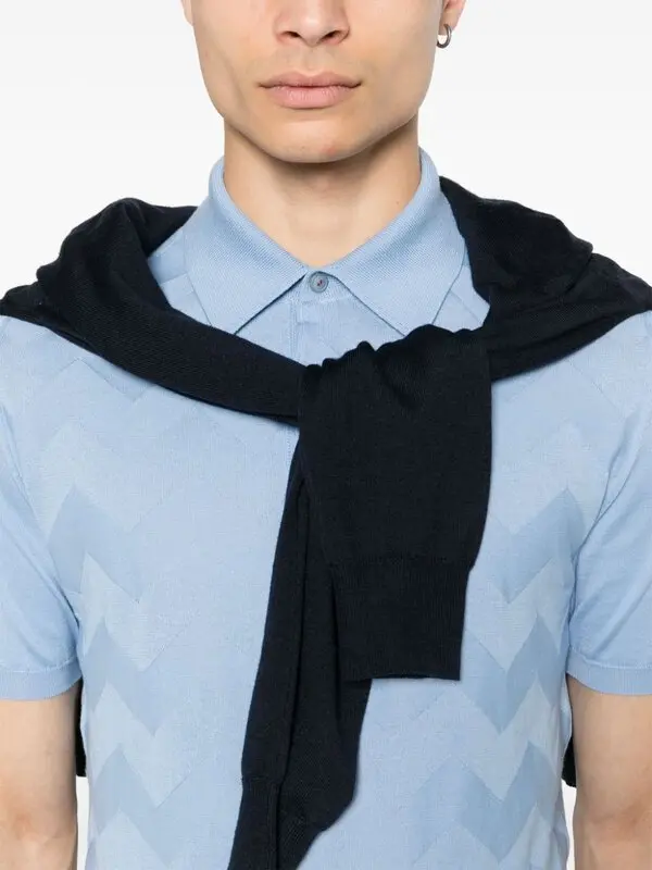Kiton Chevron-detail Fine Ribbed Polo Shirt - Blue