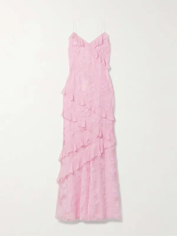 LoveShackFancy Rialto Ruffled Georgette-trimmed Lace Maxi Dress