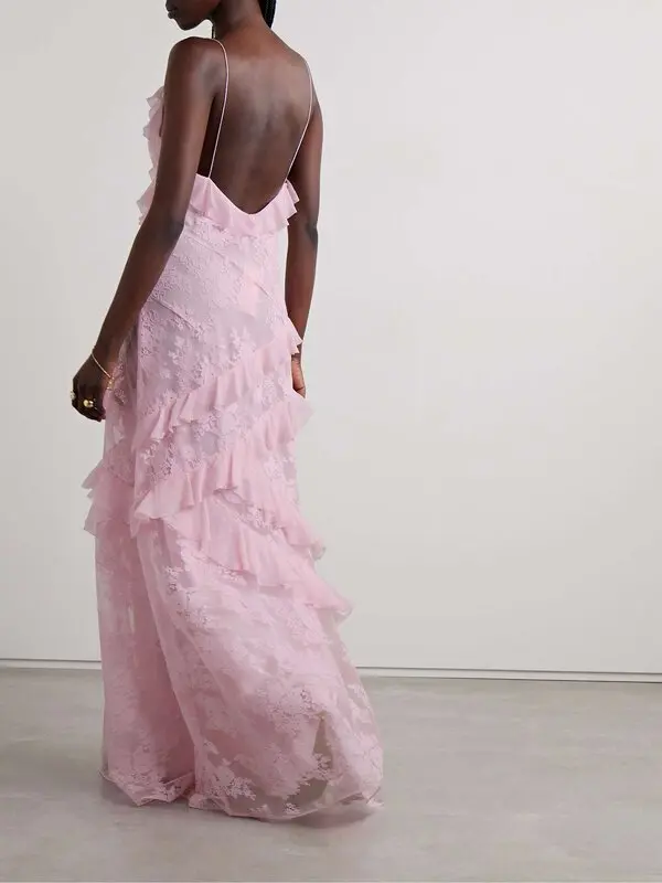 LoveShackFancy Rialto Ruffled Georgette-trimmed Lace Maxi Dress