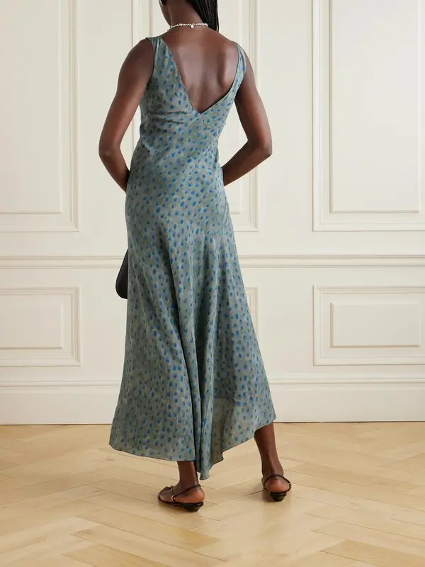 CORTANA Lou Asymmetric Draped Printed Silk-georgette Midi Dress