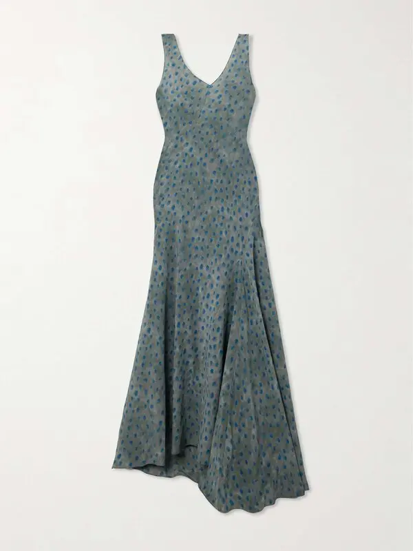 CORTANA Lou Asymmetric Draped Printed Silk-georgette Midi Dress