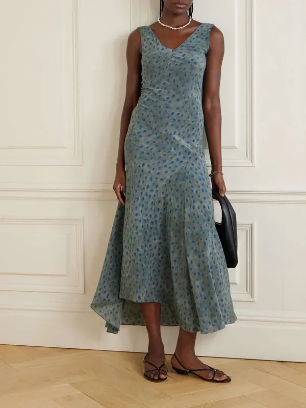 CORTANA Lou Asymmetric Draped Printed Silk-georgette Midi Dress