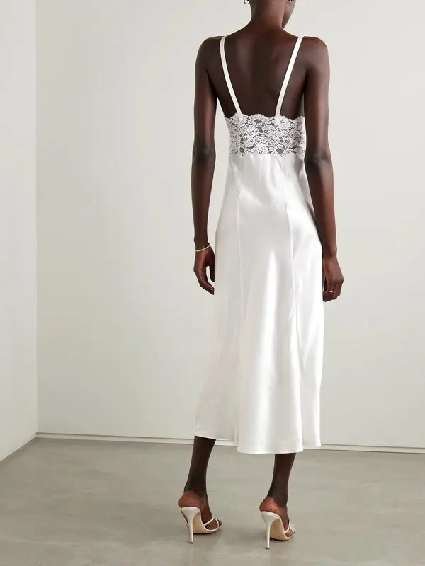 RODARTE Embellished Lace-trimmed Silk-satin Midi Dress