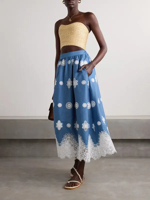 Borgo De Nor Rhea Chambray Midi Skirt In Blue - 50% Off | Editorialist