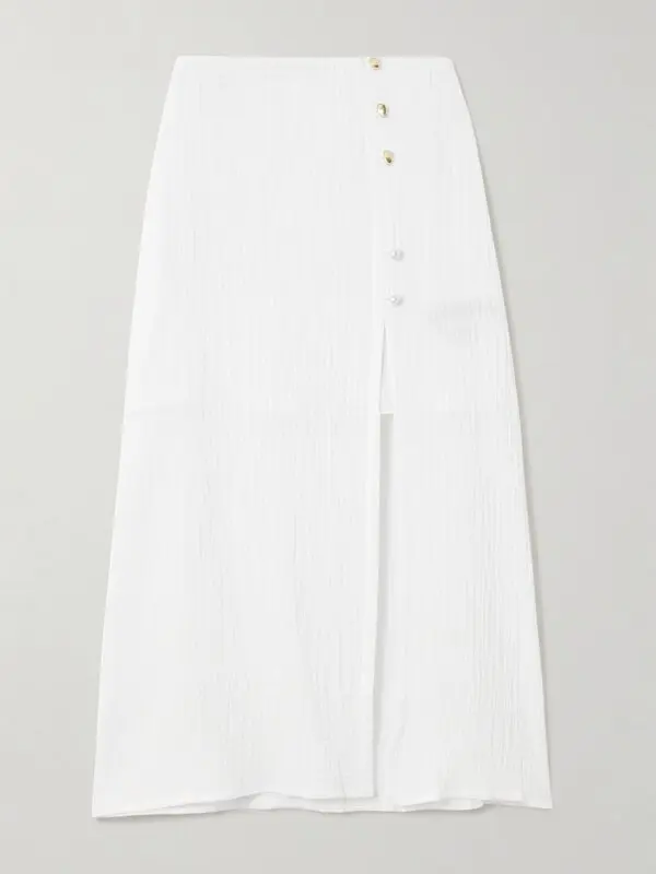 Mother Of Pearl Maggie Faux Pearl-embellished Organic Cotton Midi Skirt - White
