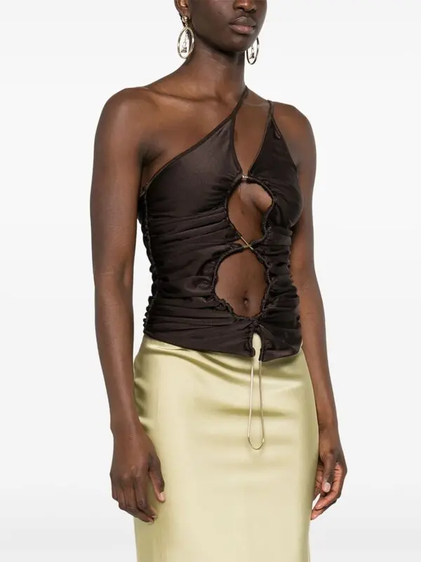 Amen Cut-out Asymmetric Top - Brown