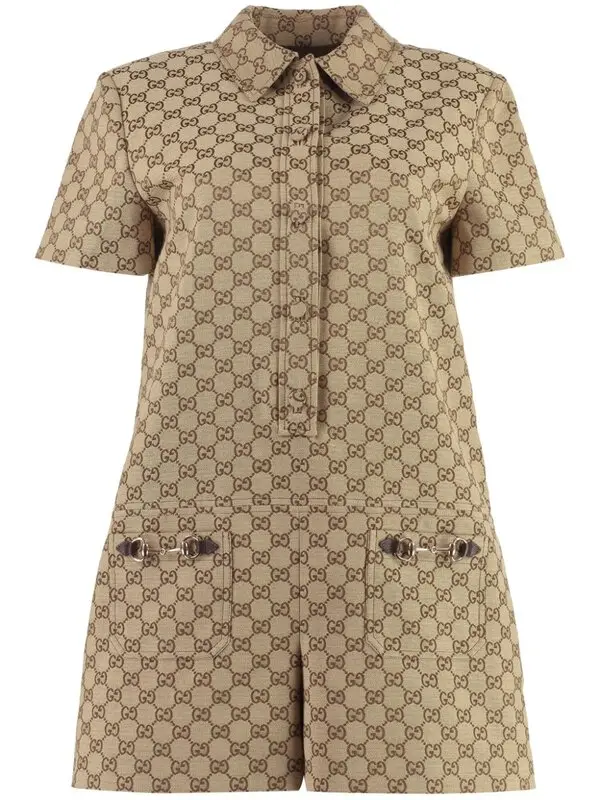 Gucci Gg Supreme Canvas Playsuit - Neutrals