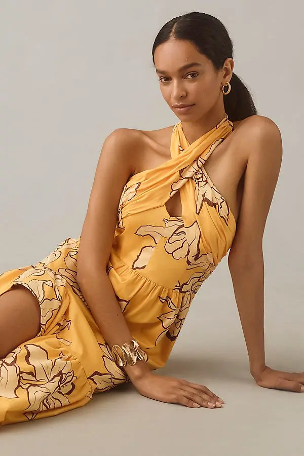 Hutch Floral Halter Maxi Dress In Yellow - 70% Off | Editorialist