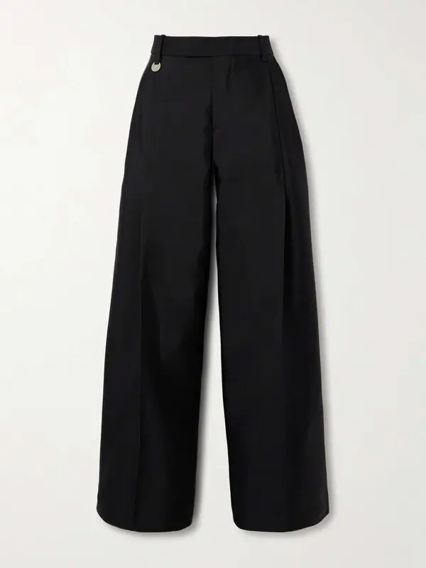 Burberry Pleated Wool And Silk-blend Twill Wide-leg Trousers - Black