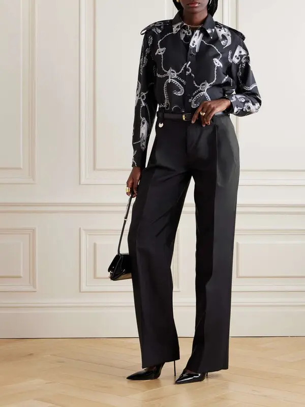 Burberry Pleated Wool And Silk-blend Twill Wide-leg Trousers - Black